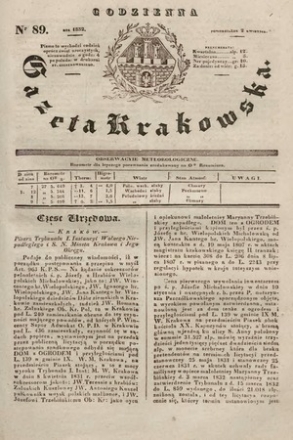 Codzienna Gazeta Krakowska. 1832, nr 89 |PDF| - Jagiellońska Biblioteka ...