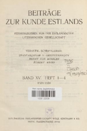 Beiträge zur Kunde Estlands. Band 15, 1929/1930 - Jagiellońska ...